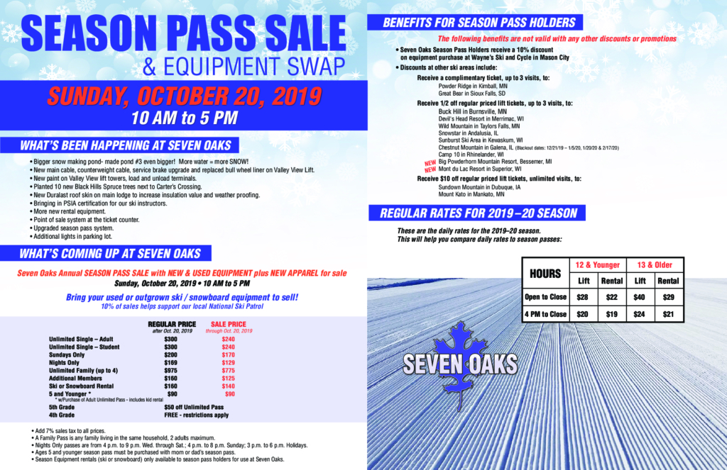 Season Pass for skiing, snowboarding, snow tubing. | Seven Oaks Rec